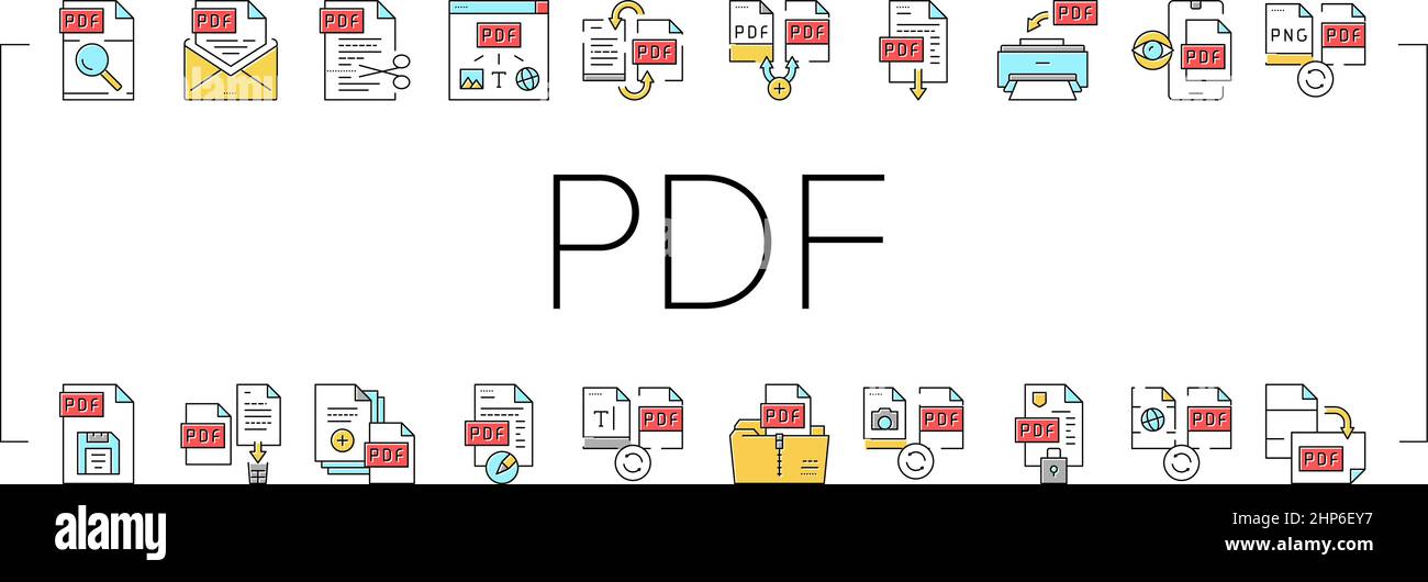 Pdf Electronic File Collection Icons Set Vector Stock Vector Image ...