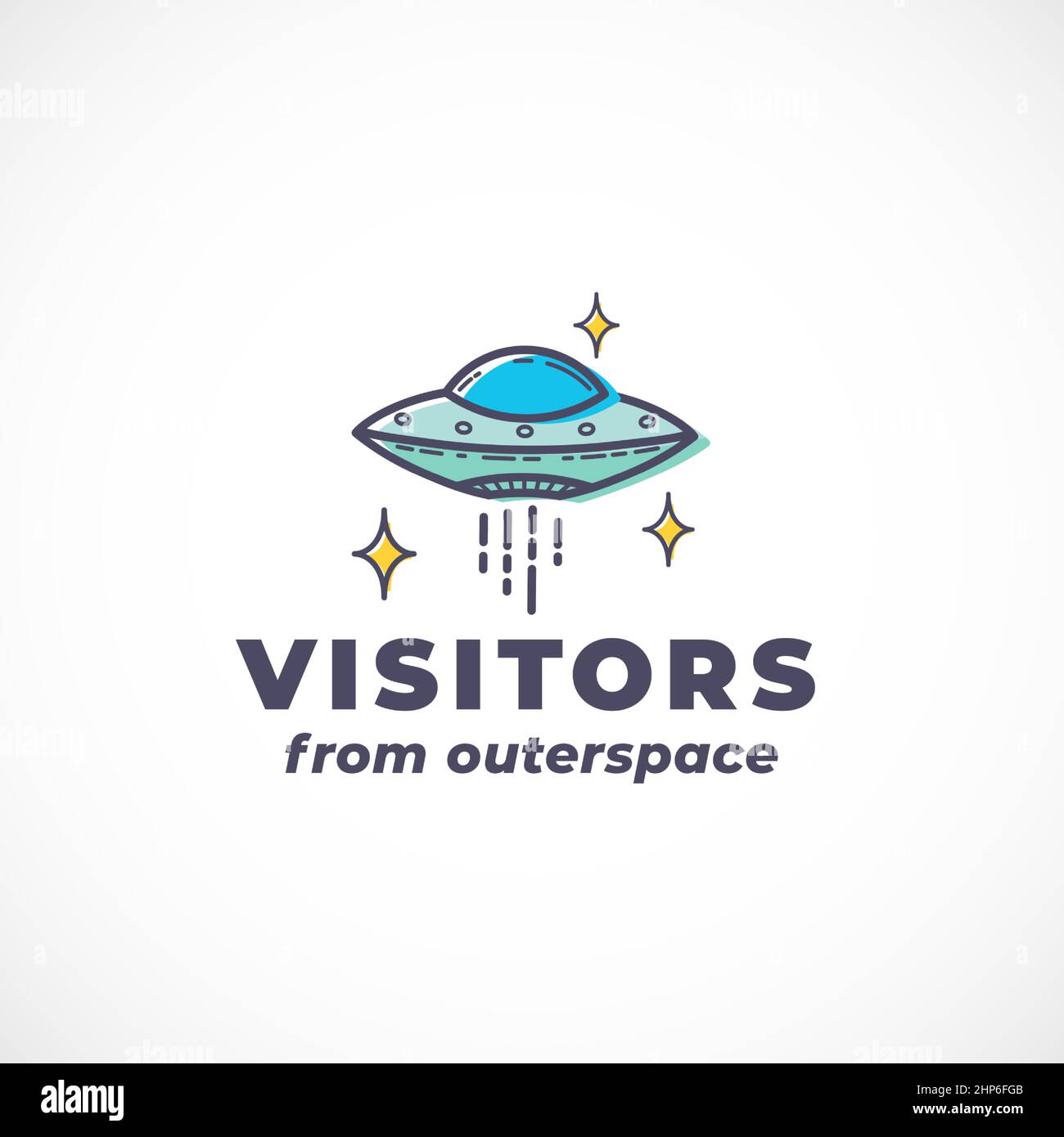Alien Visitors Abstract Vector Sign, Symbol, Logo Template. Outline UFO ...