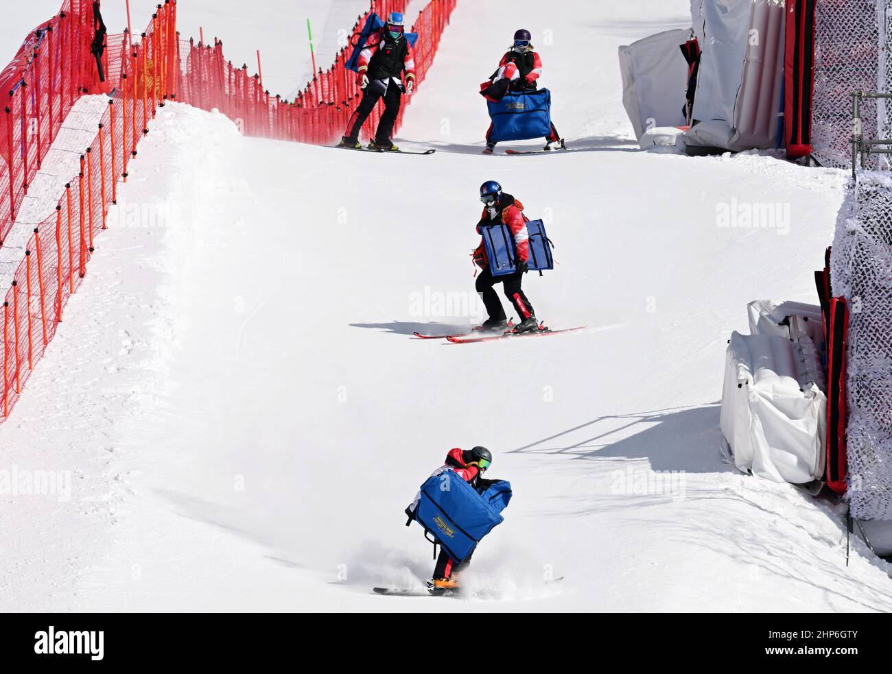 Beijing, China. 19th Feb, 2022. Workers leave the arena after the ...