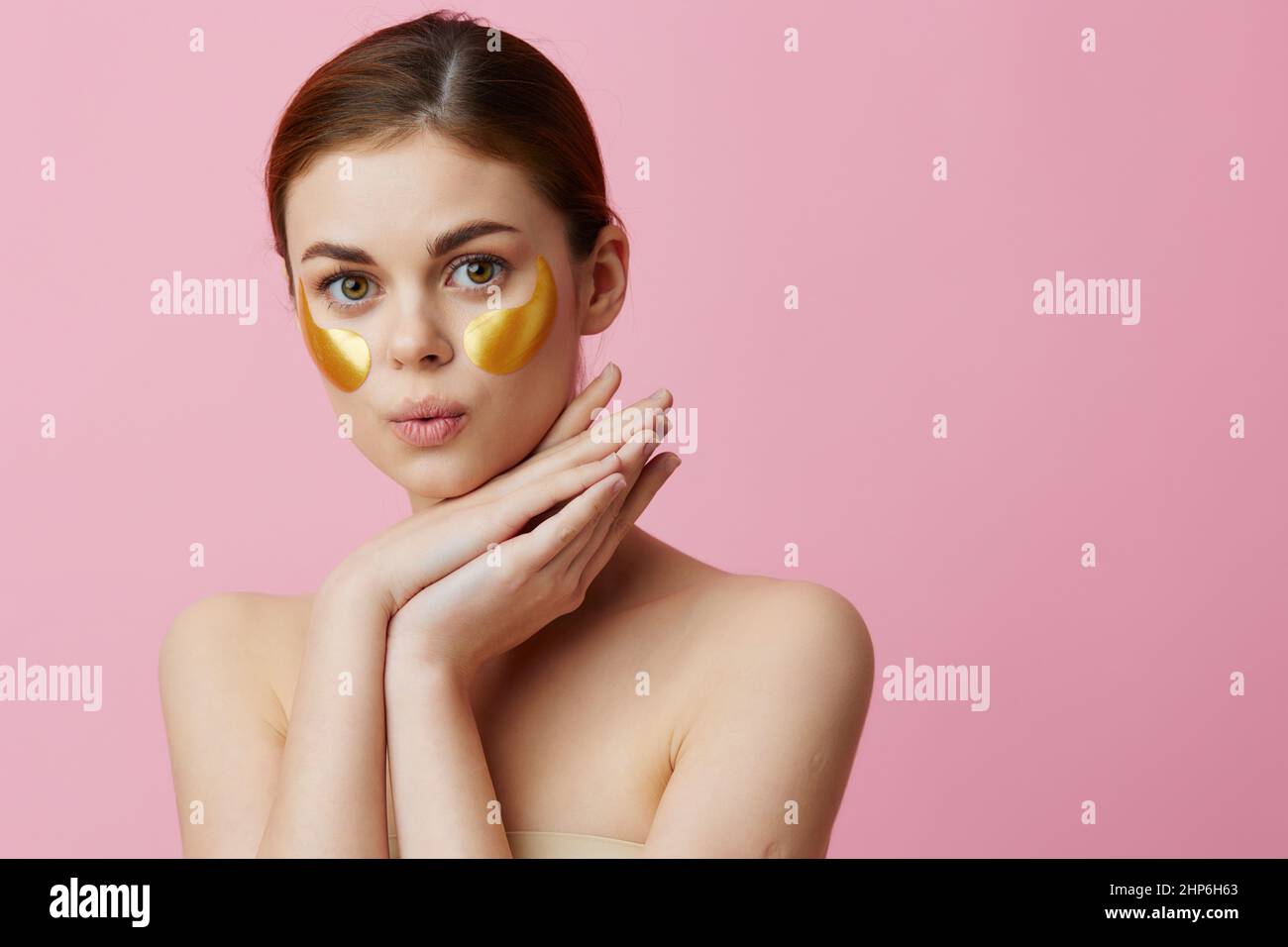 beautiful woman patches rejuvenation skin care fun after shower ...