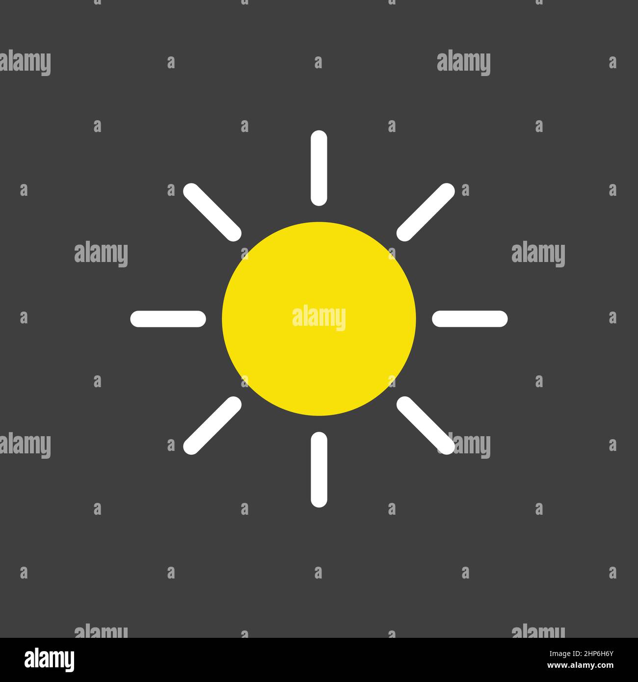 Sun vector icon on dark background. Symbol of the good weather Stock ...