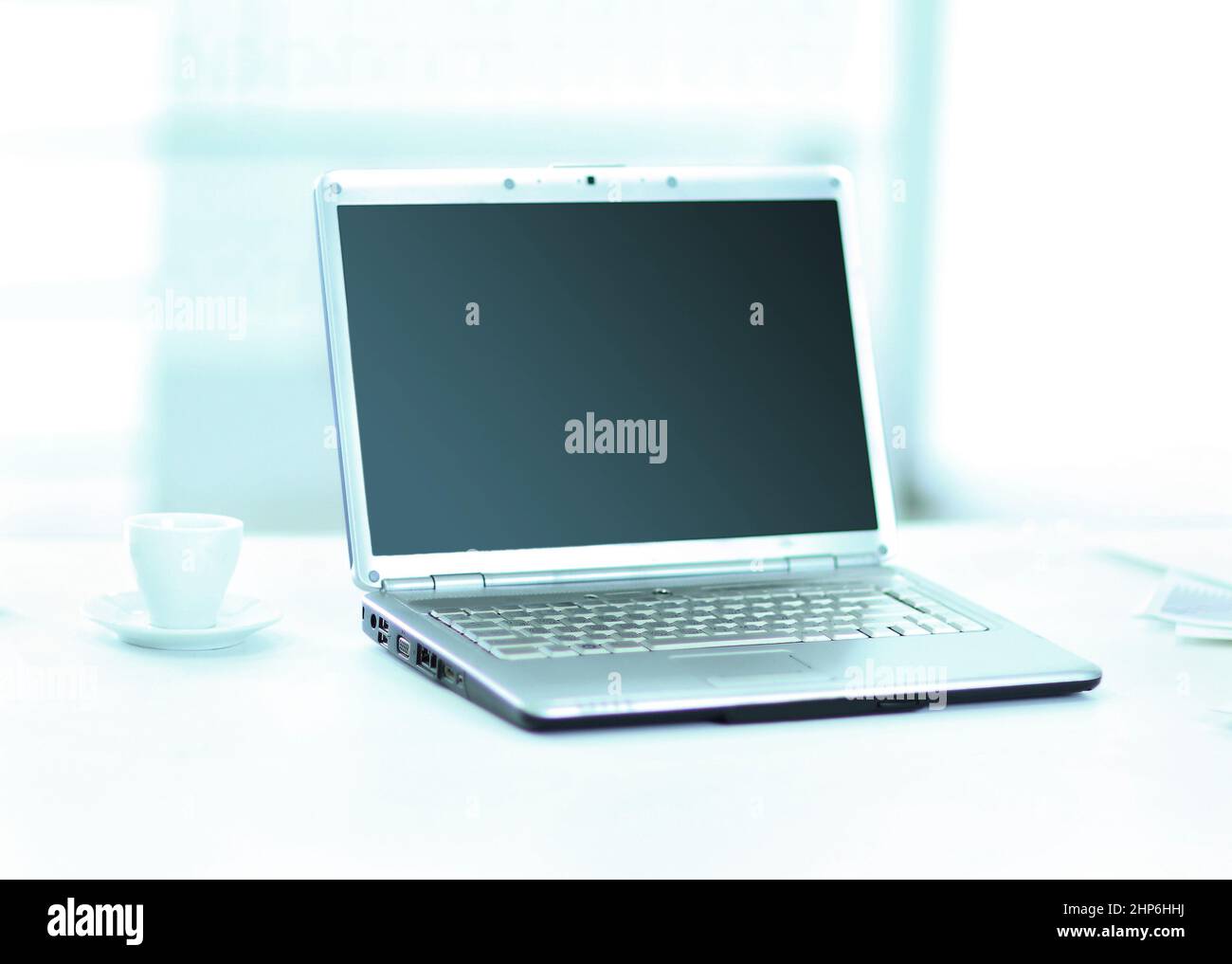 Demonstration of a laptop in the office of the front view Stock Photo ...