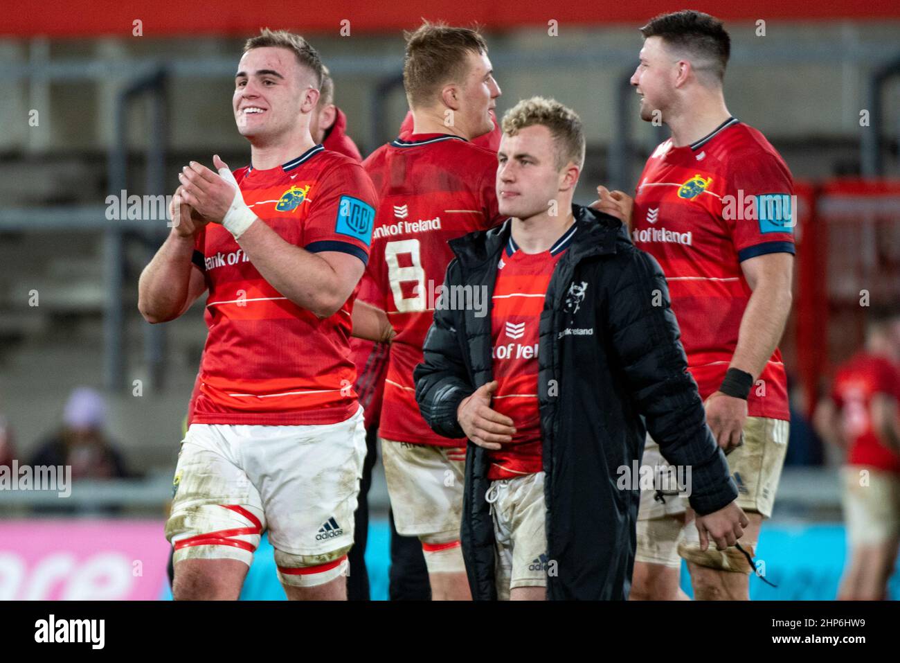 Limerick, Ireland. 18th Feb, 2022. Alex Kendellen of Munster and Craig ...