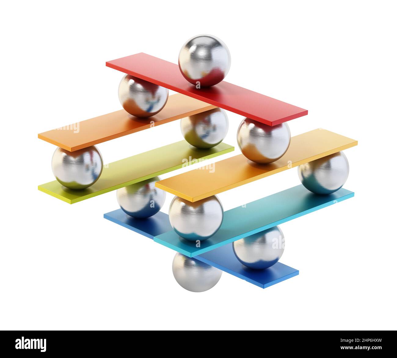 Metal spheres and boards staying in balance. 3D illustration Stock ...