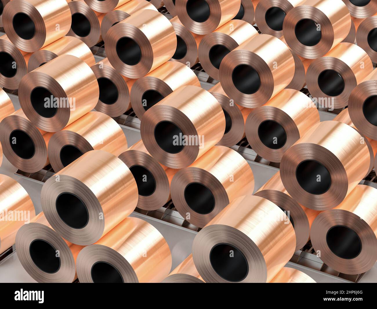 3d rendering roll of copper sheets or heap of copper tapes Stock Photo ...