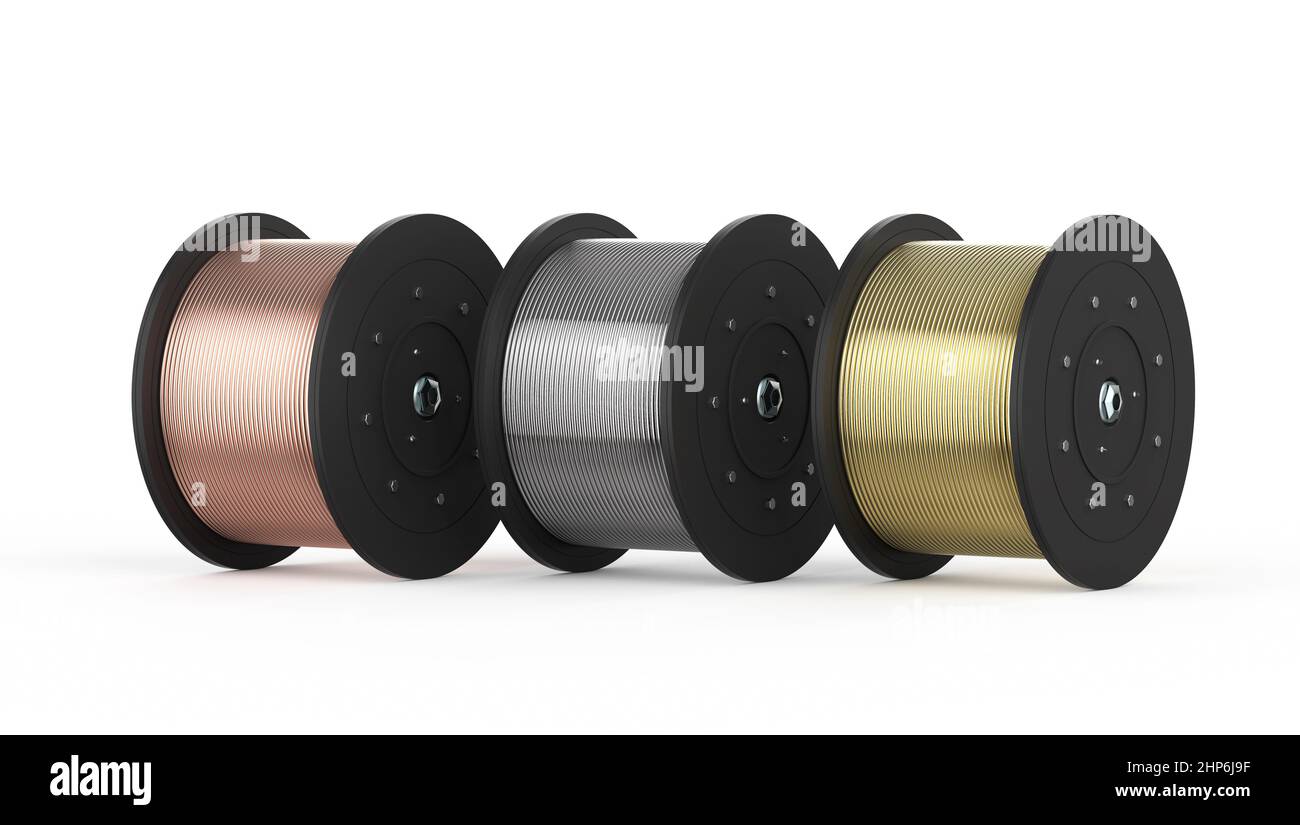3d rendering group of metal, brass and copper coils or wires Stock ...