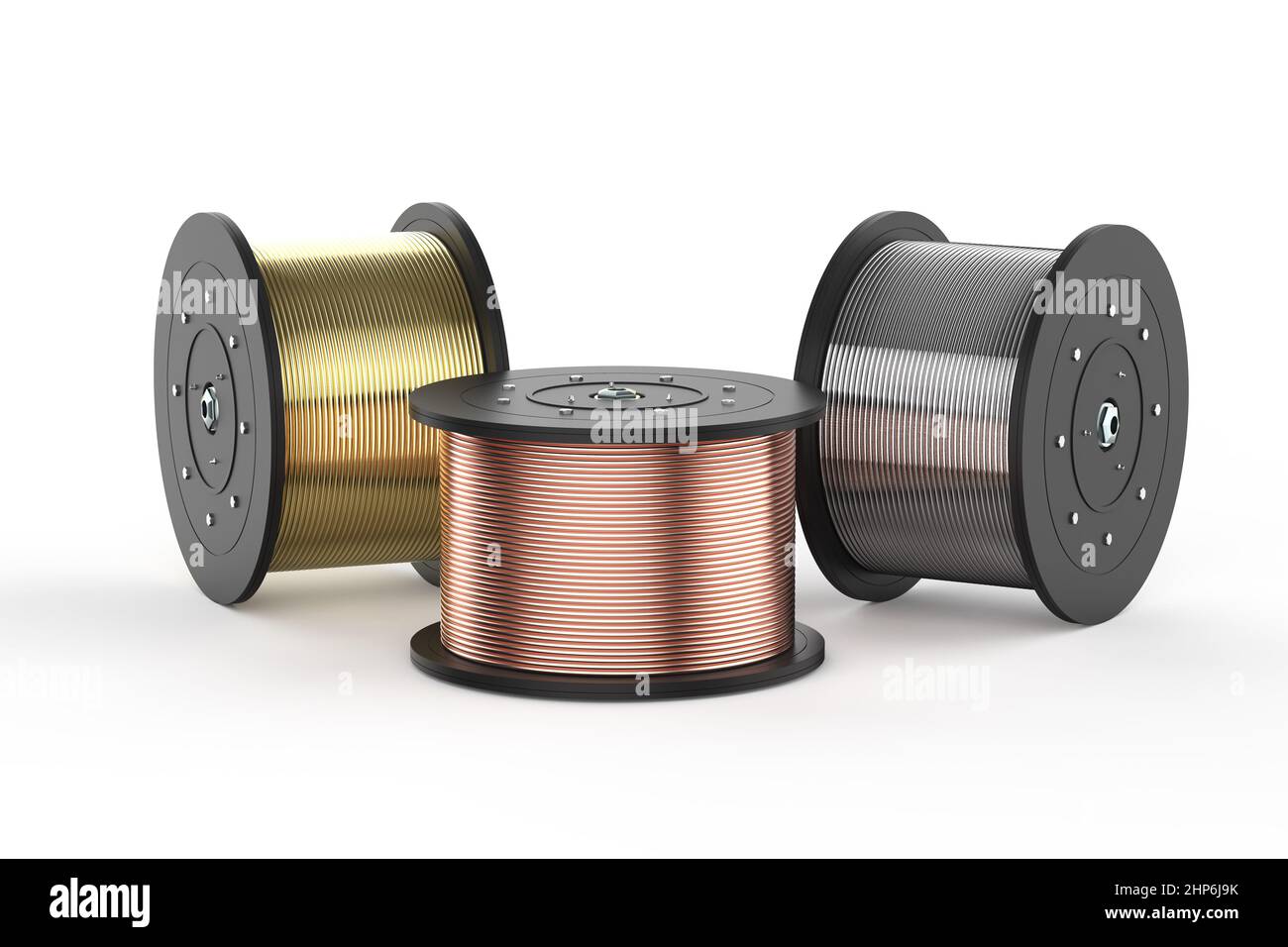 3d rendering group of metal, brass and copper coils or wires Stock ...