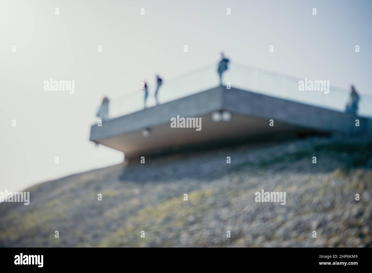 Abstract selective focus glass fence in the seaside park. a popular ...