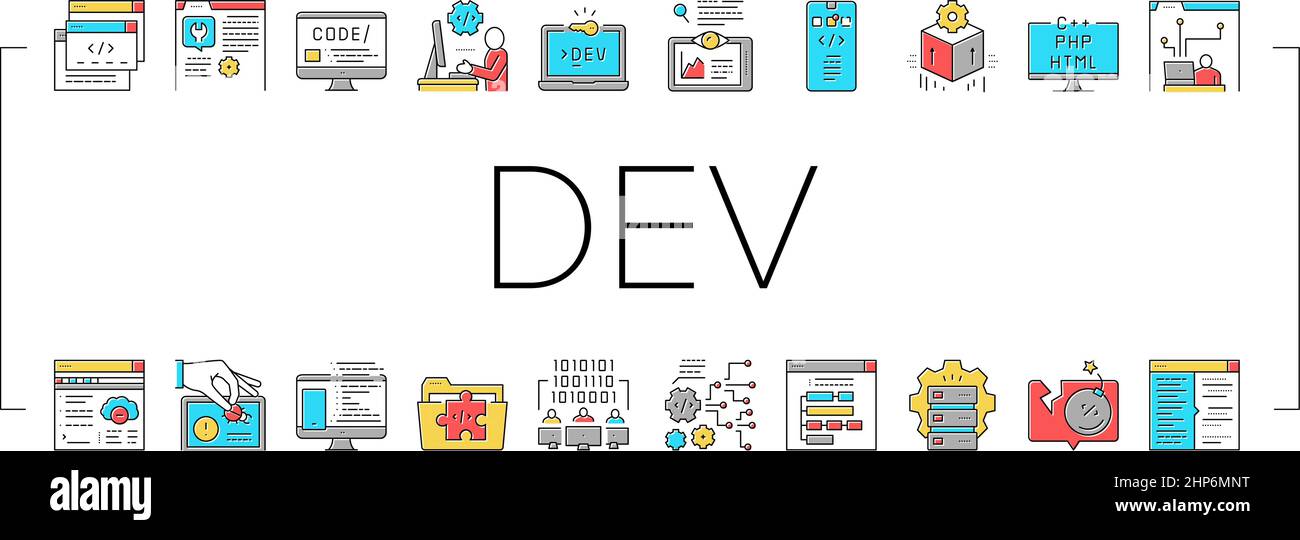 Dev Code Occupation Collection Icons Set Vector Stock Vector Image