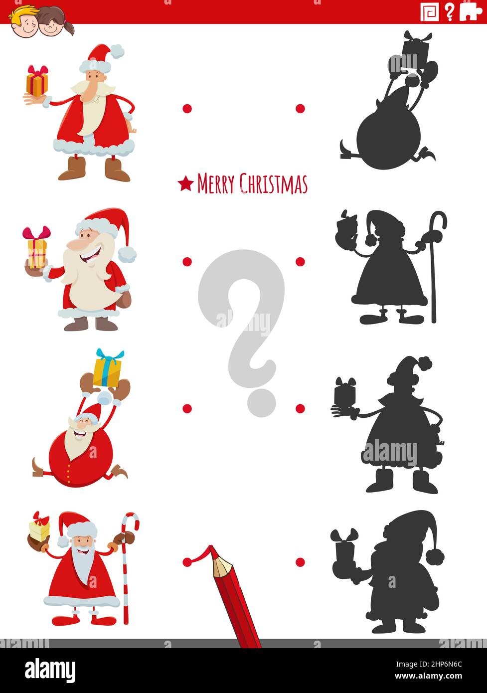 educational shadow activity with cartoon Santa Claus Stock Vector Image ...