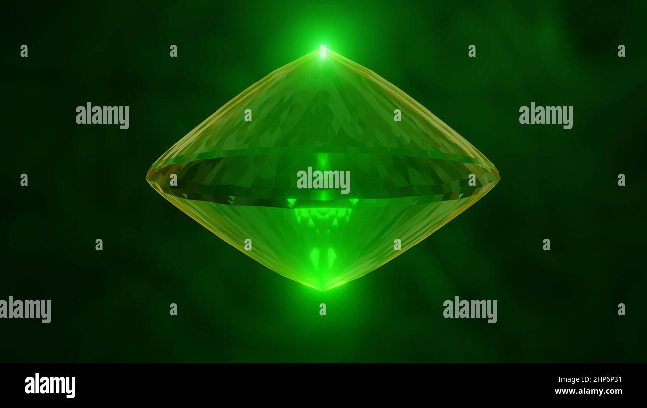 Glowing green diamond . 3d render illustration. Smoke background Stock ...