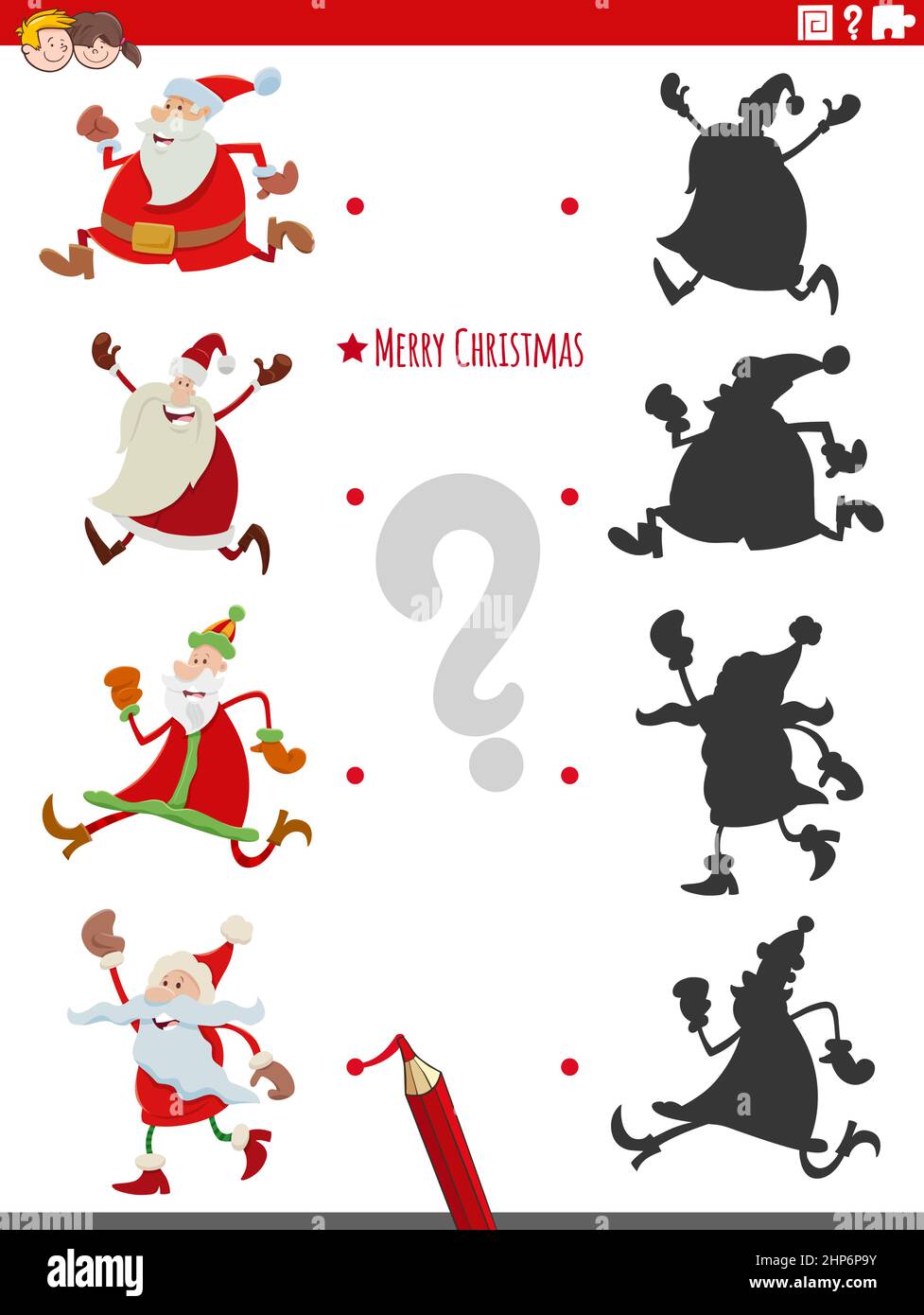 educational shadow task with cartoon Santa Claus characters Stock ...