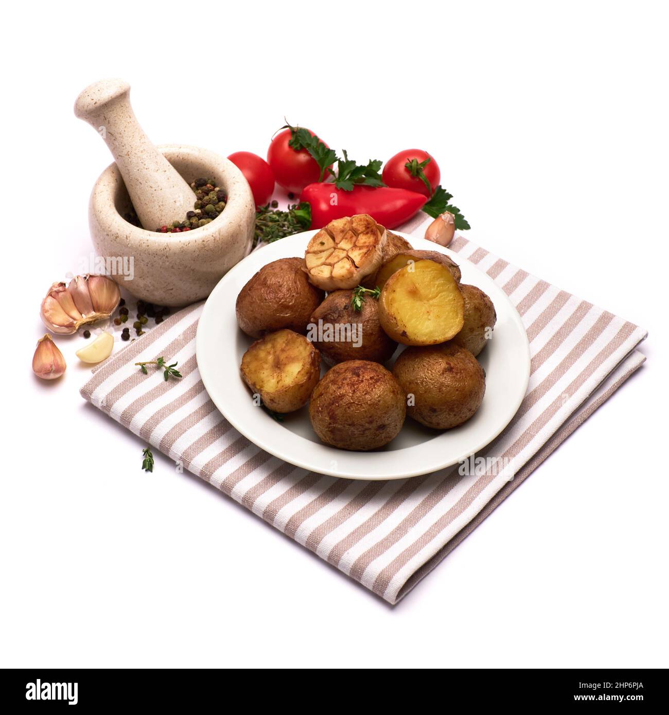 Plate of Baked potato isolated on white background Stock Photo - Alamy