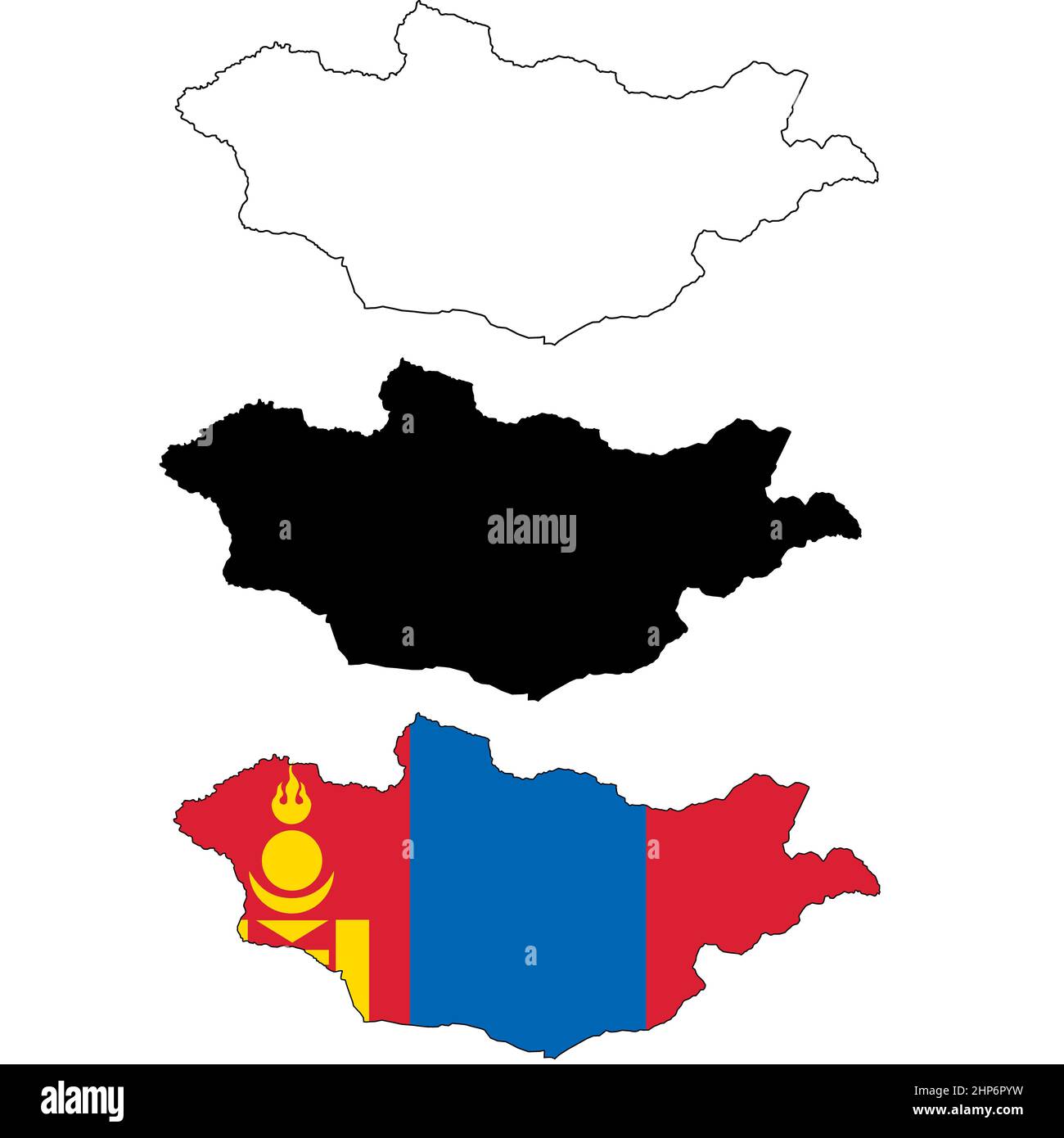 Mongolia map on white background. black outline Mongolia map. flat ...