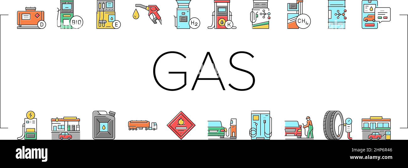 Gas Station Refueling Equipment Icons Set Vector Stock Vector Image ...