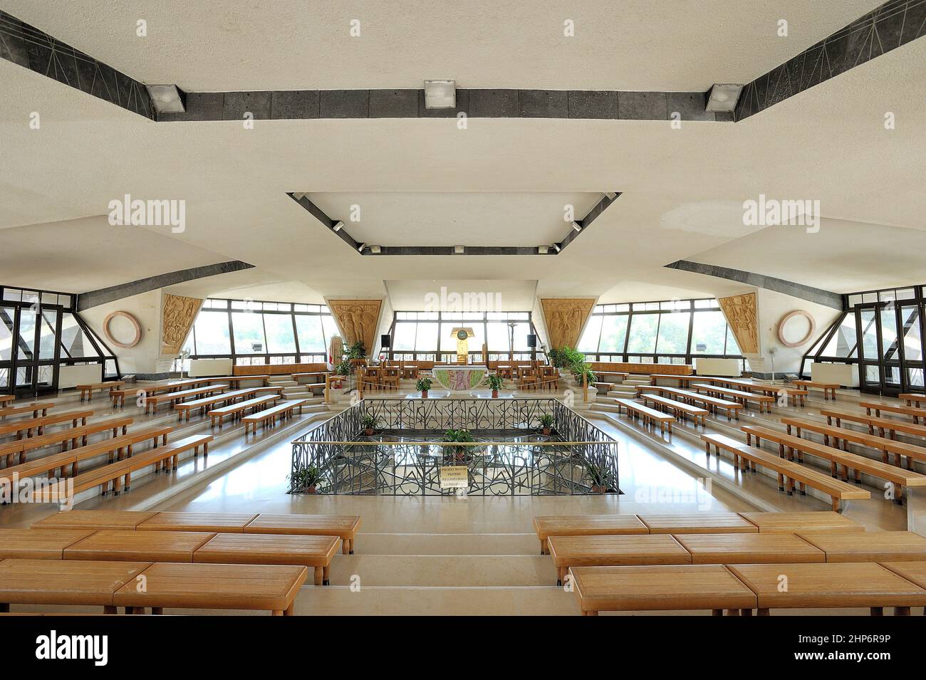 Interior of the modern Memorial built over the old octagonal church ...
