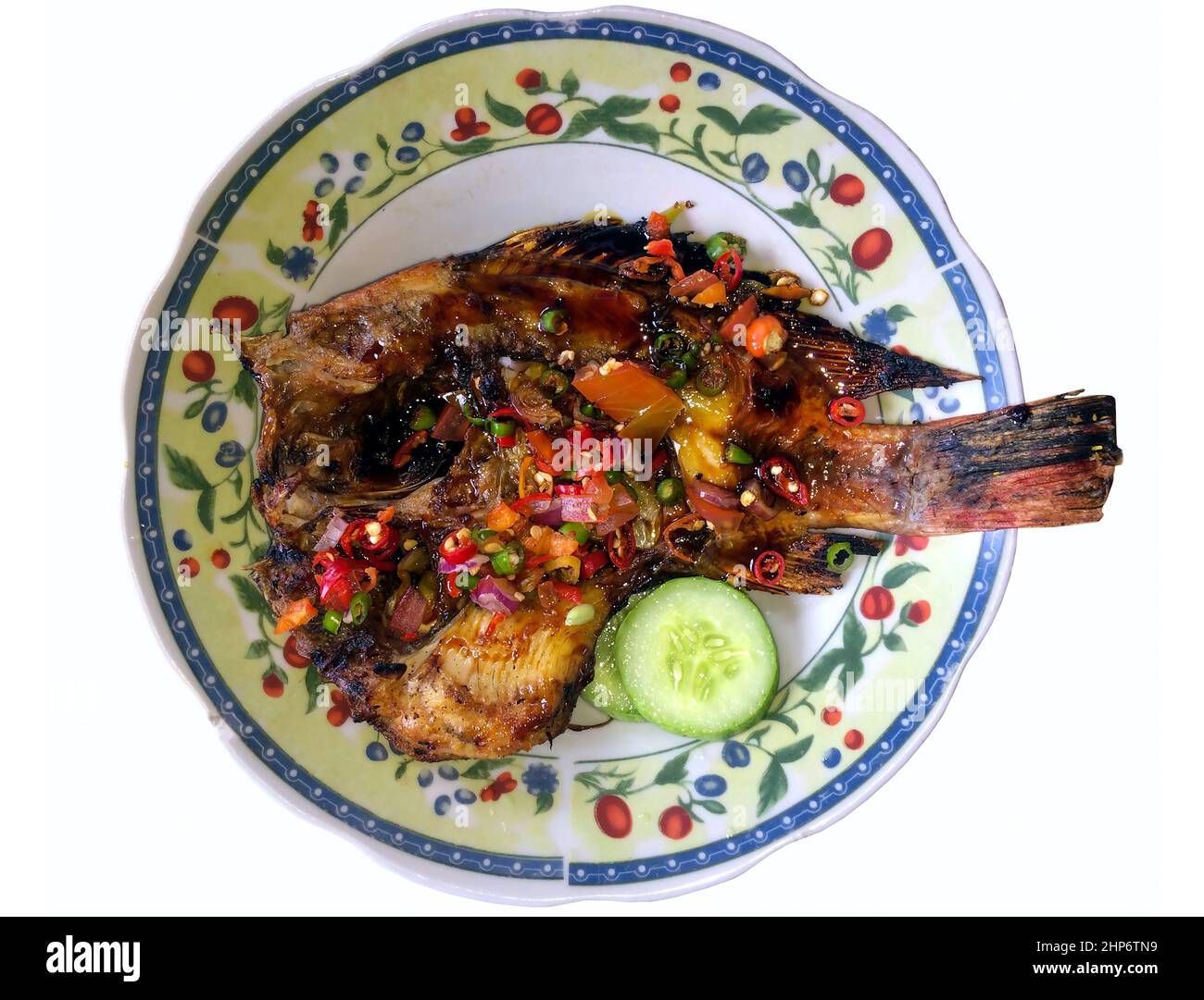 A delicious grilled fish flavored with spicy chili, Indonesian food ...