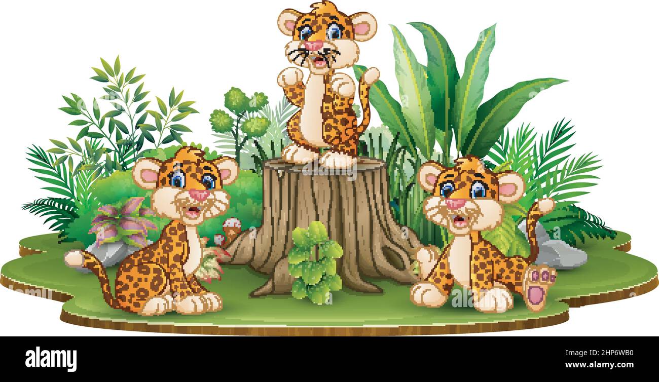 Happy leopard group with green plants Stock Vector Image & Art - Alamy