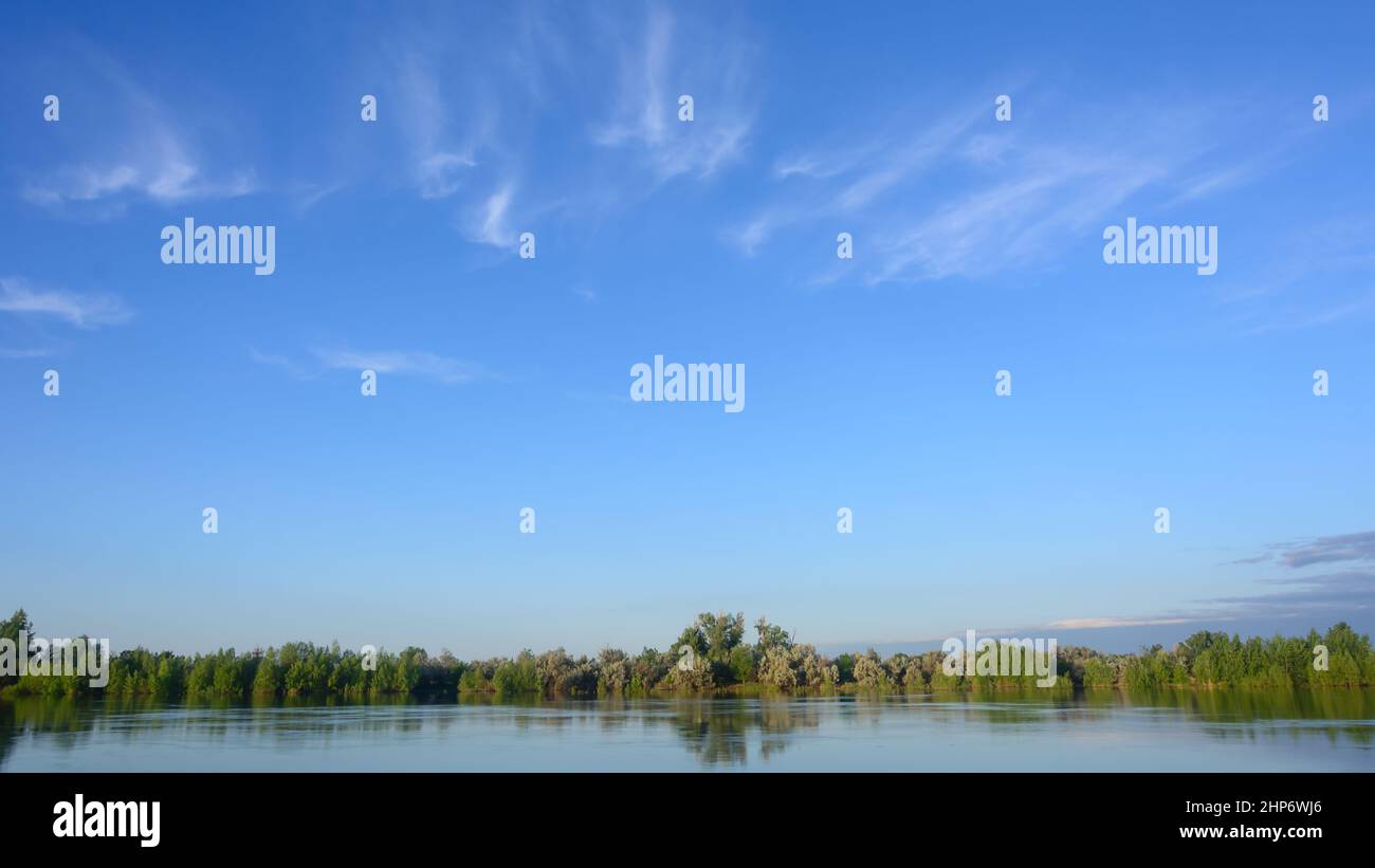 Beautiful sky over river in summer. Morning sunrise, beautiful ...