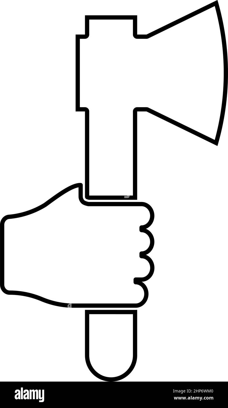 Axe in hand contour outline icon black color vector illustration flat ...