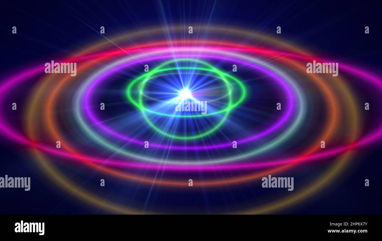 Abstract atom color rings background ray light Stock Photo - Alamy
