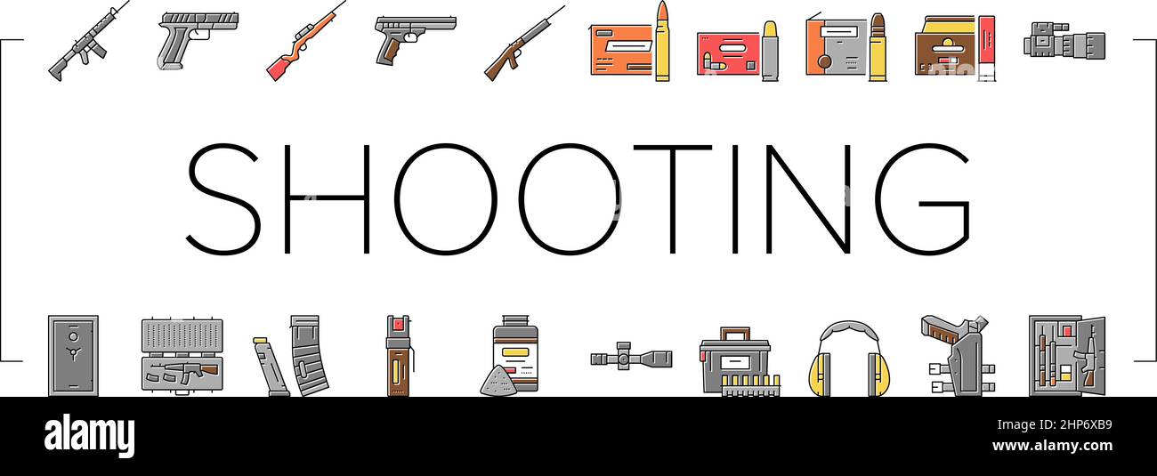 Shooting Weapon And Accessories Icons Set Vector Stock Vector Image ...