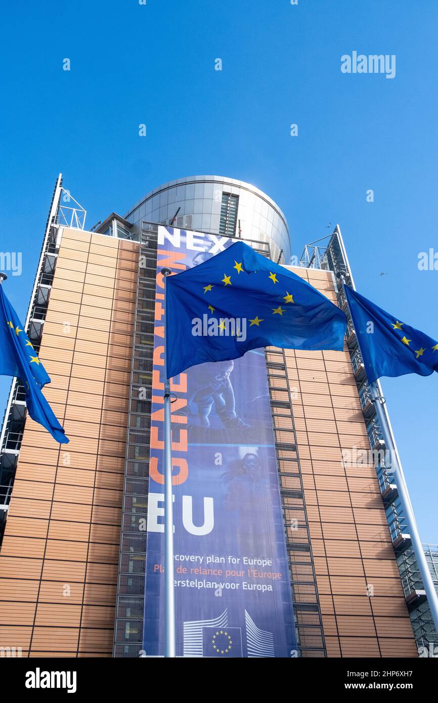 Belgium, Brussels, Spring 2021. The Berlaymont, headquarters of the ...