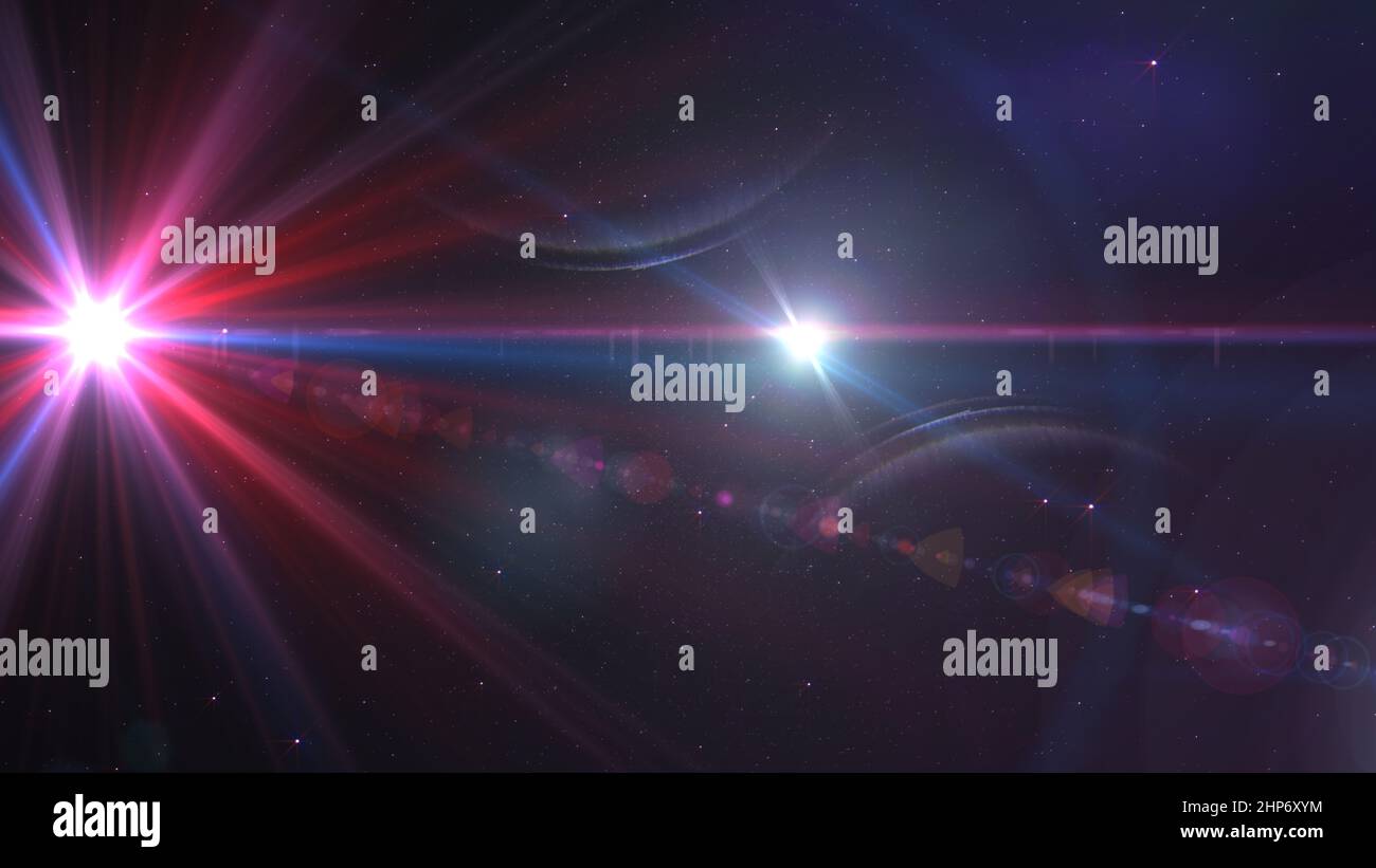 Glowing light with stars, flares and rays in outer space, illustration ...