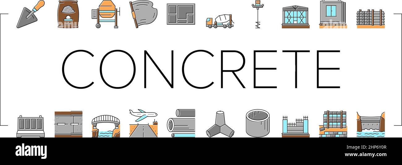 Concrete Production Collection Icons Set Vector Stock Vector Image ...