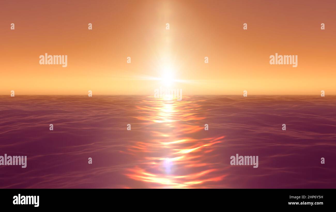 panorama of the ocean sunset, sea sunset, 3d render illustration Stock ...