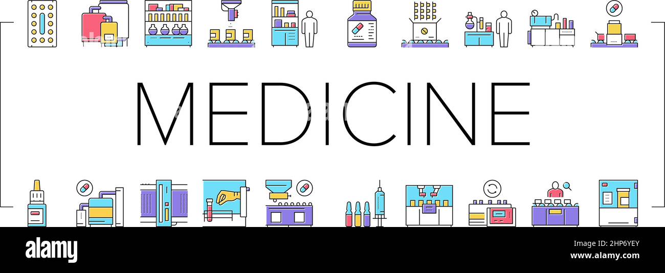 Medical Drugs Production Factory Icons Set Vector Stock Vector Image ...