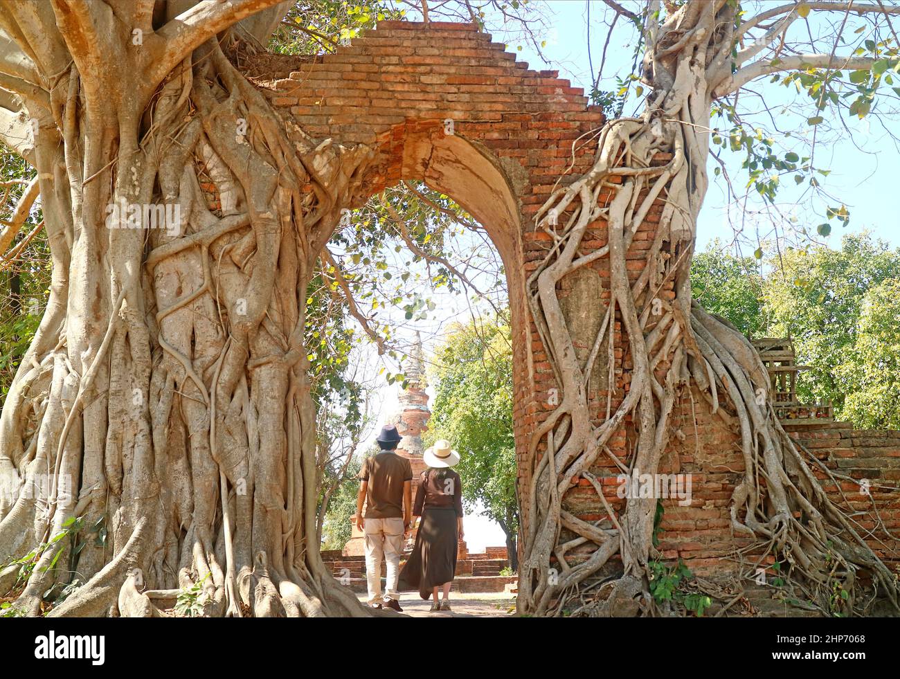 Couple Entering the Gate of Wat Phra Ngam Temple Ruins Also Known As ...