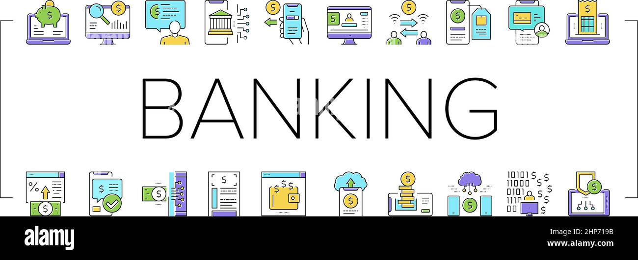 Online Banking Finance Collection Icons Set Vector Stock Vector Image ...