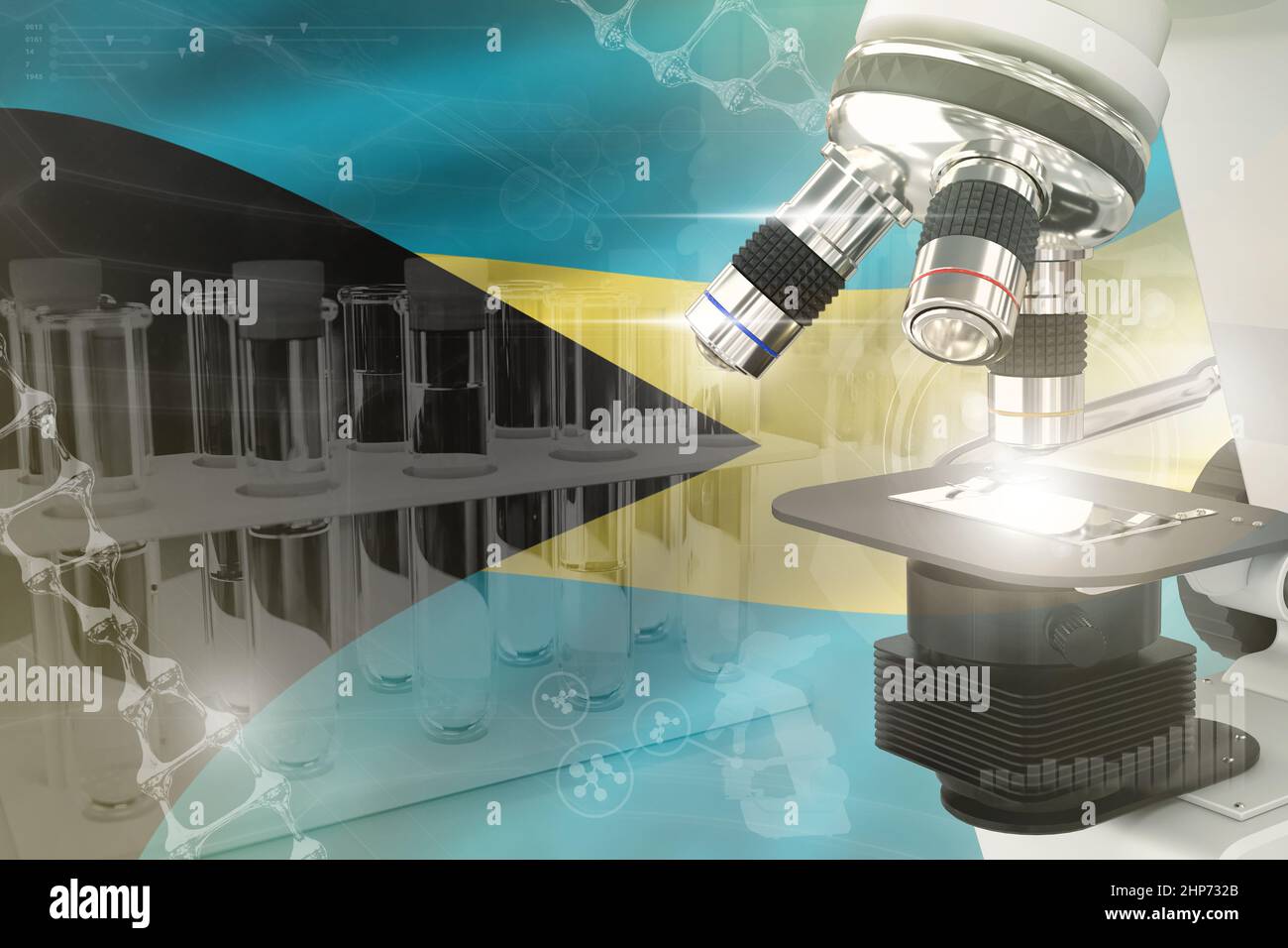 Bahamas science development digital background - microscope on flag ...