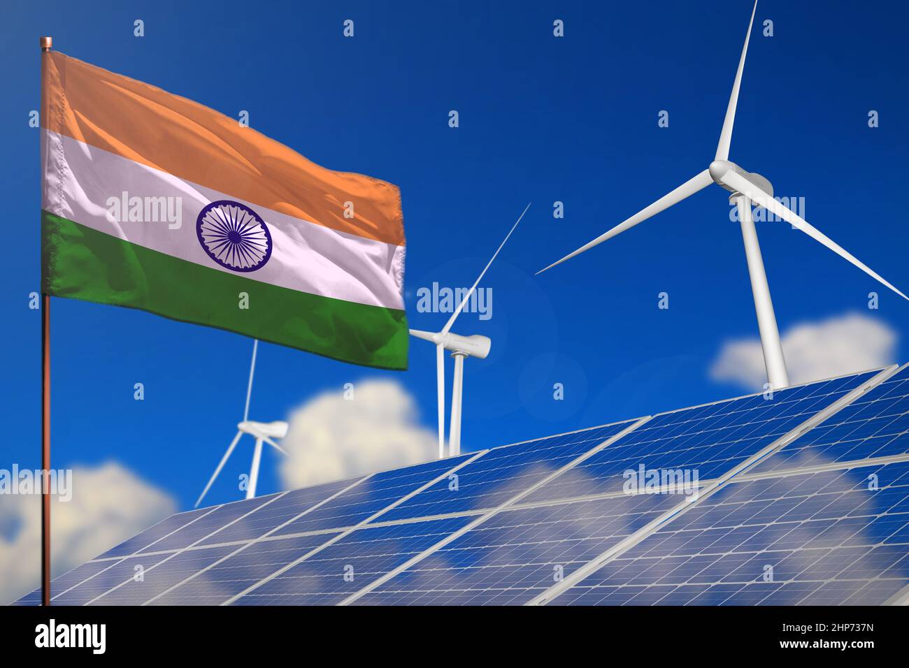 India renewable energy, wind and solar energy concept with wind ...