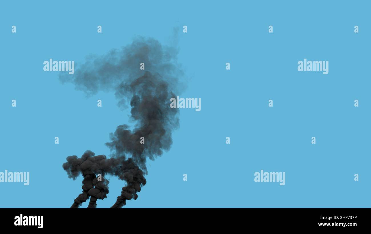 black dense pollution smoke emission from forest fire, isolated ...