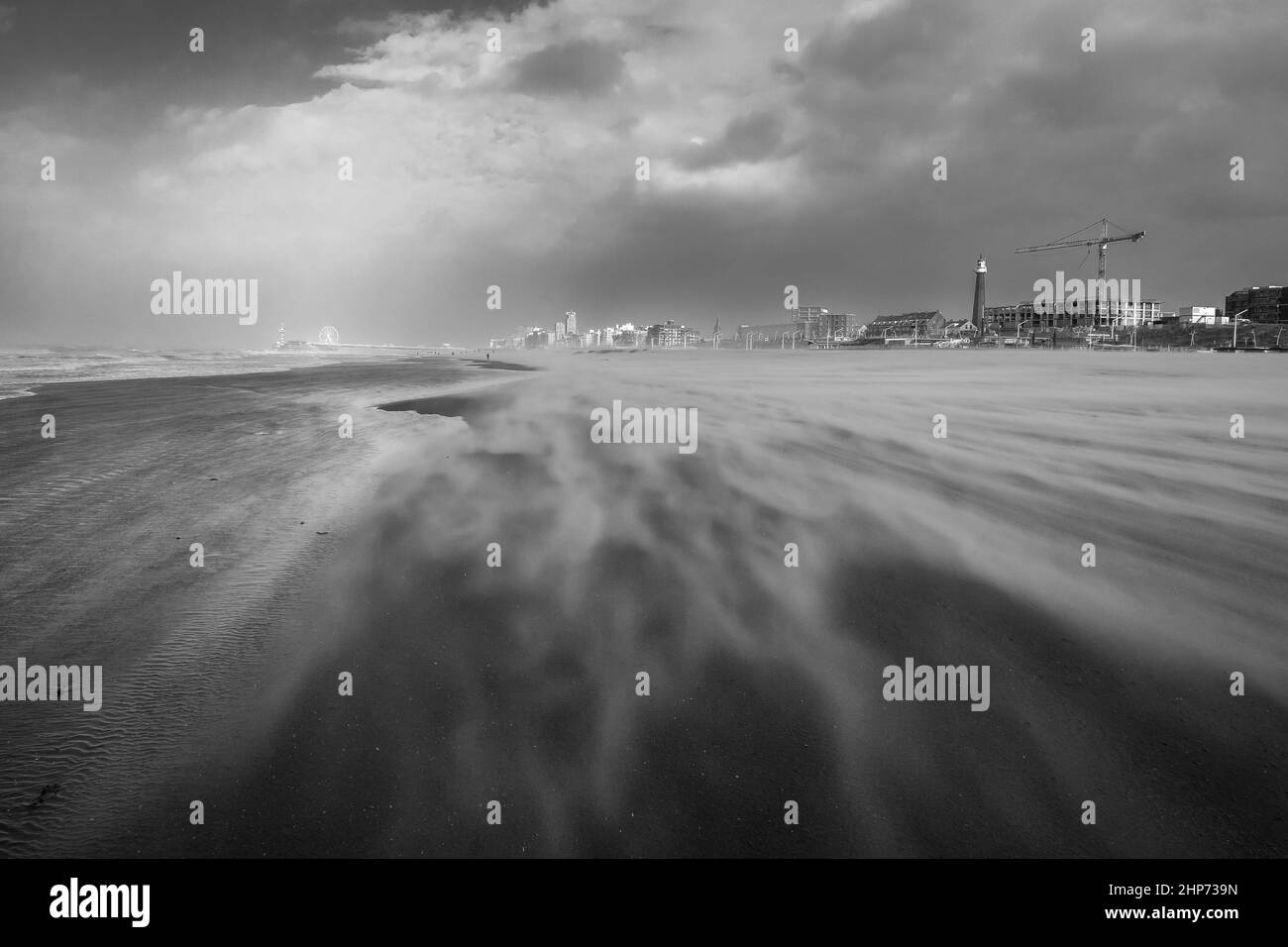 sand storm over Scheveningen beach near Den Haag in the netherlands ...