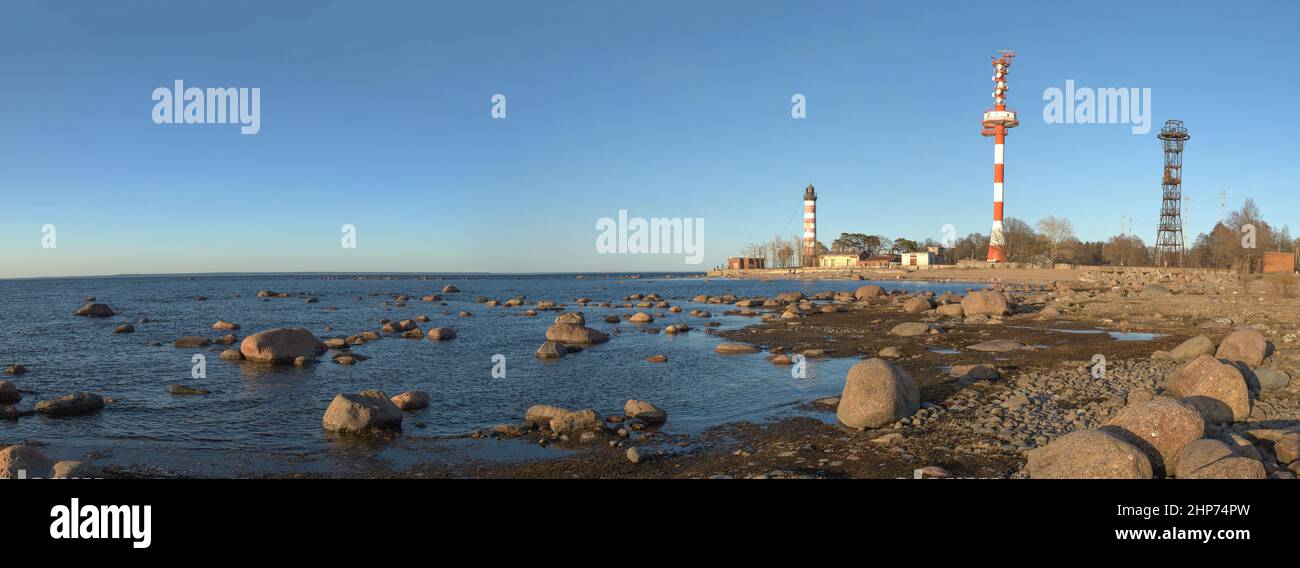 Panorama of the shore of the Gulf of Finland with the old Shepelevsky ...
