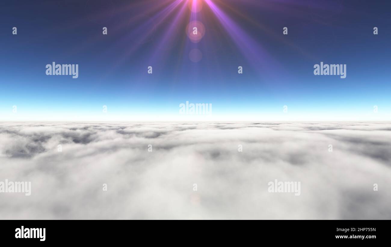 Above clouds sun ray, 3d rendering illustration Stock Photo - Alamy