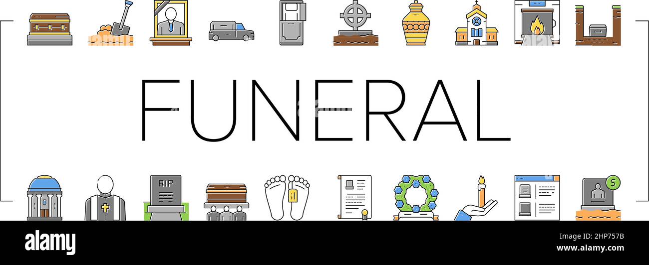 Funeral Burial Service Collection Icons Set Vector Stock Vector Image ...