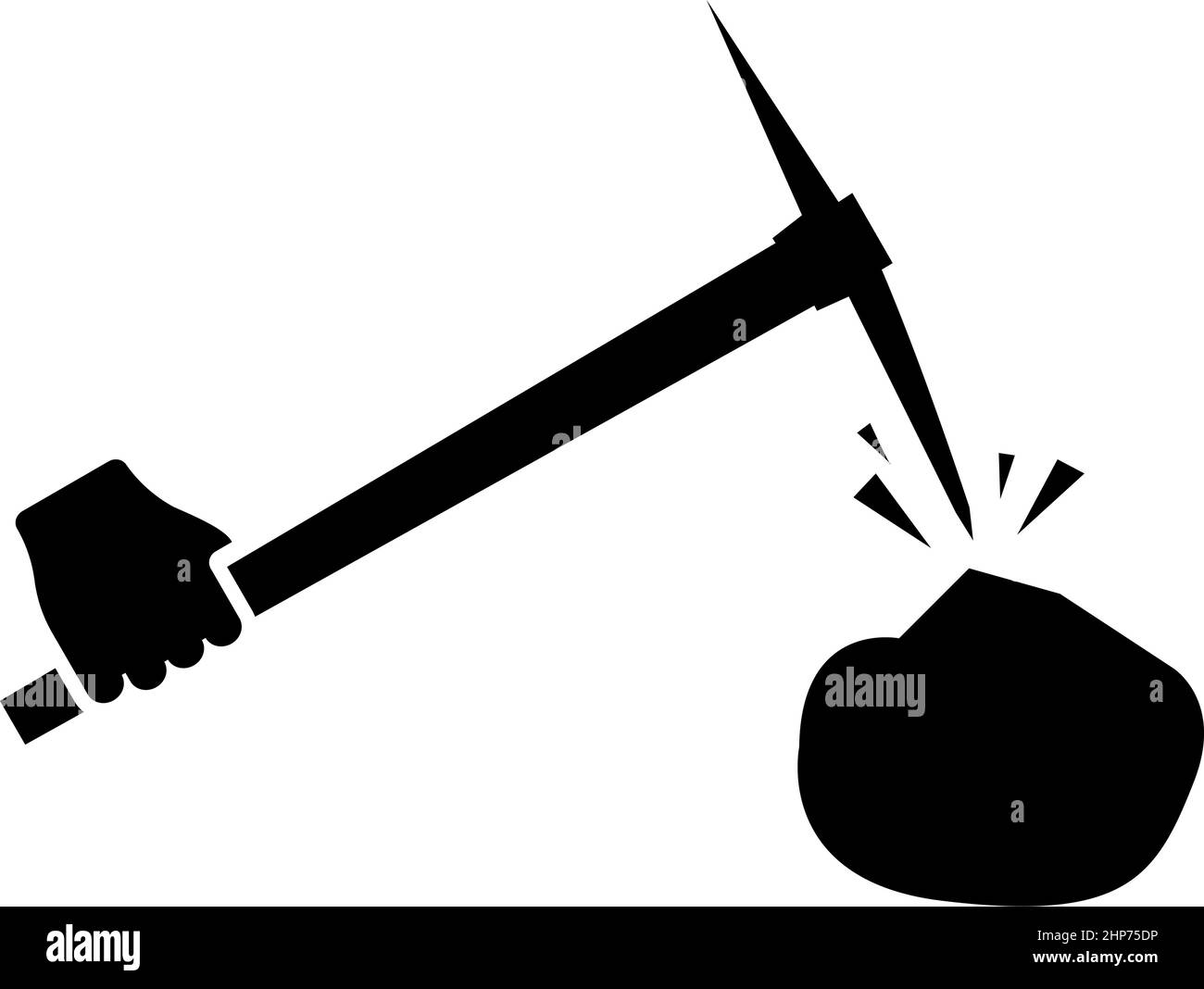 Pickaxe hit stone in hand icon black color vector illustration flat ...