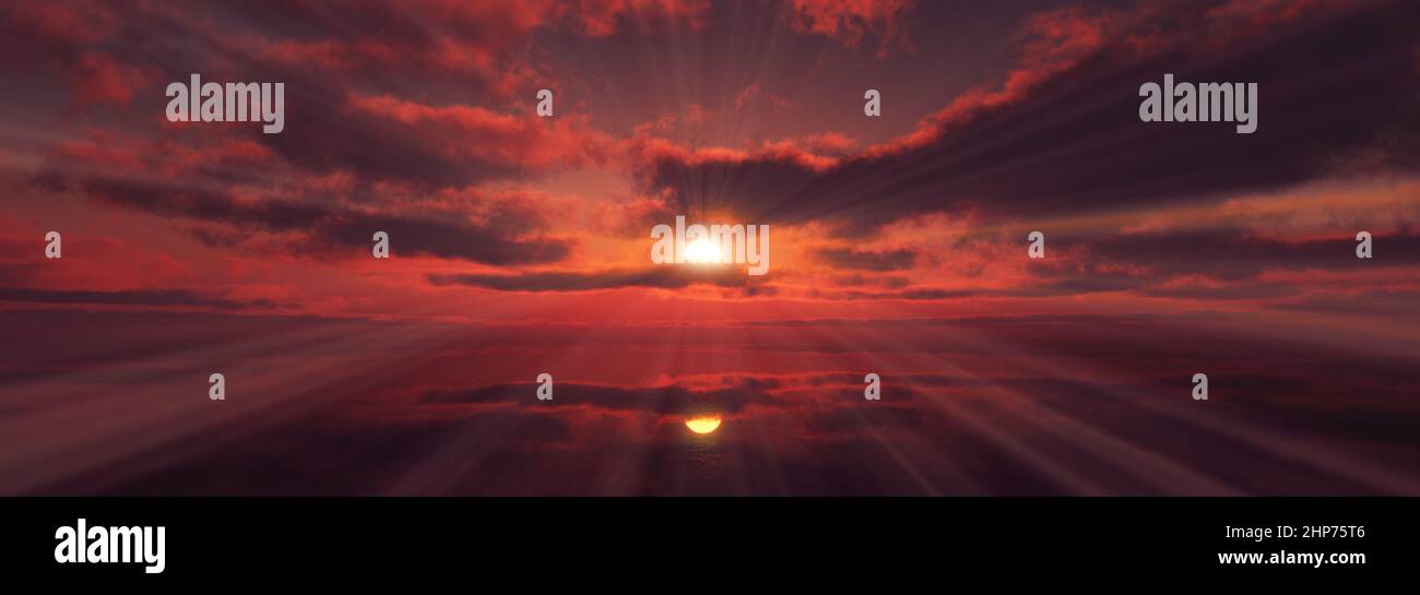 sunset calmly sea sun ray 3d render illustration Stock Photo - Alamy