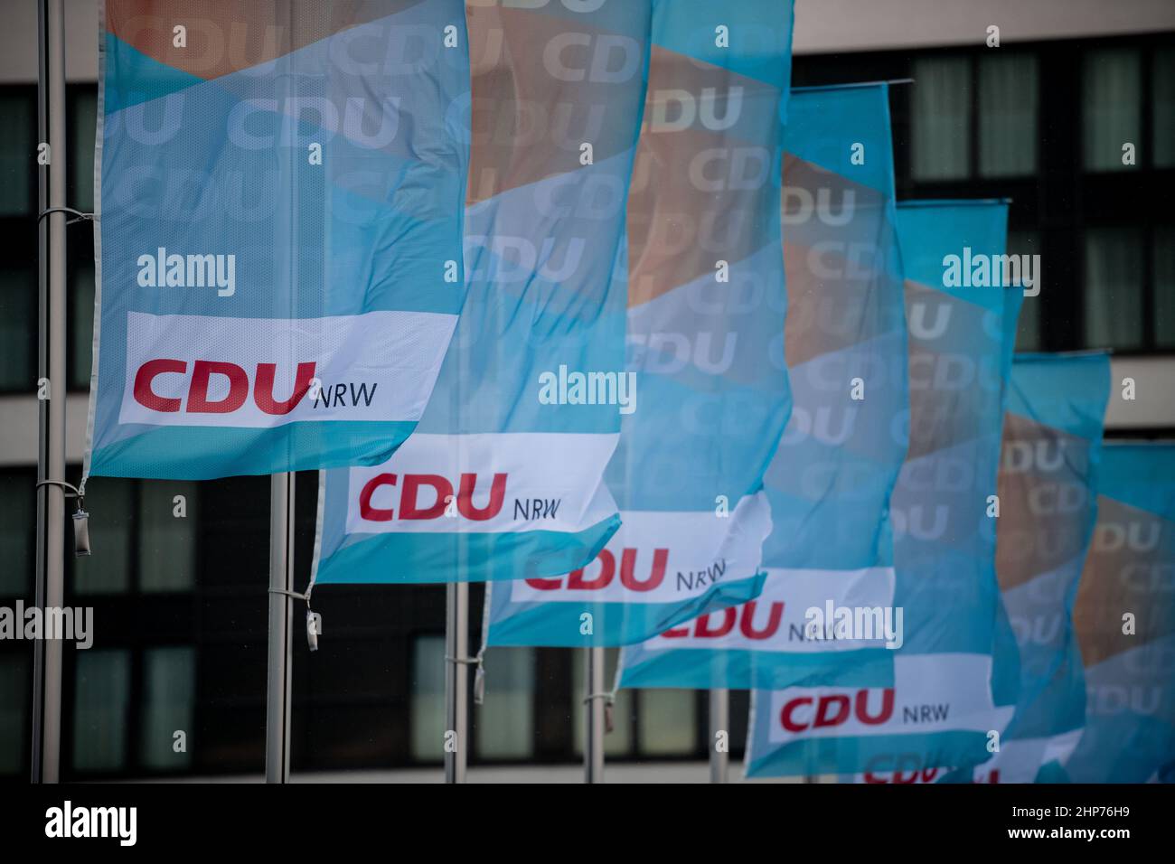 Essen, Germany. 19th Feb, 2022. Flags of the CDU North Rhine-Westphalia ...