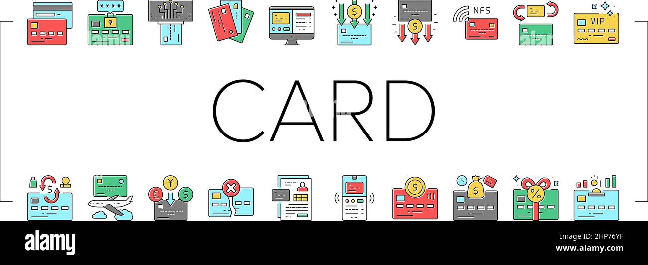 Plastic Card Payment Collection Icons Set Vector Stock Vector Image ...