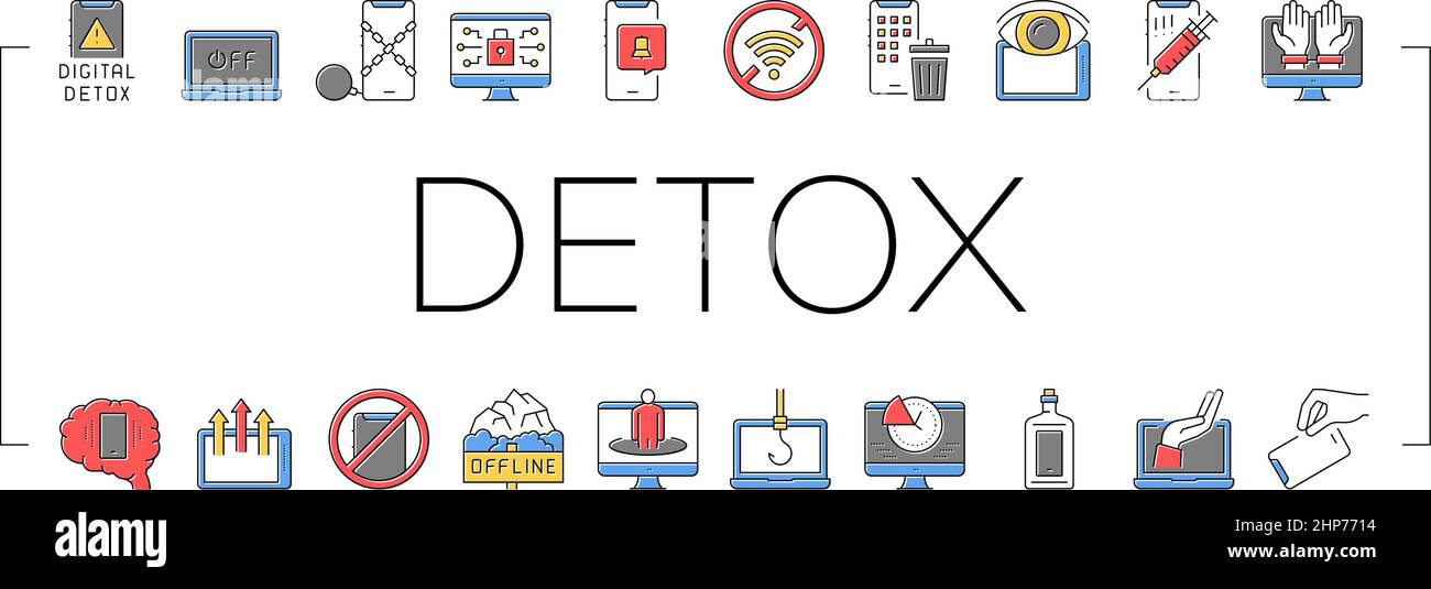 Digital Device Detox Collection Icons Set Vector Stock Vector Image ...