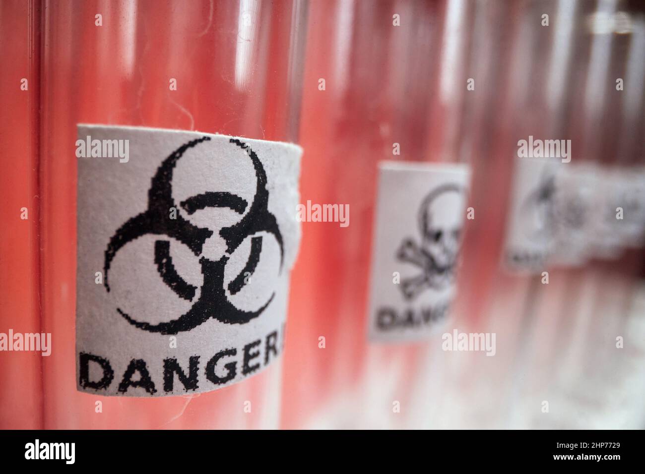 Macro view of a test tube for dangerous content in the sterile ...