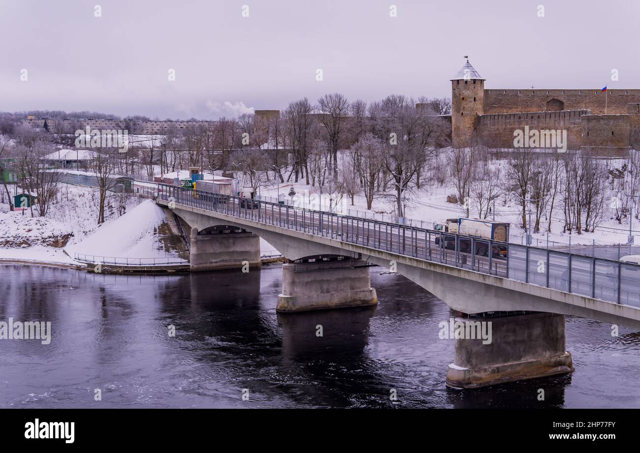 Russia-Estonia border bridge between Narva and Ivangorod. Estonia Stock ...