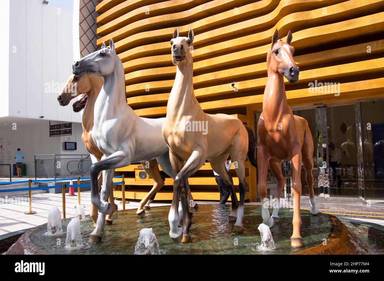 Composition of horses of different colors above the fountain Stock ...