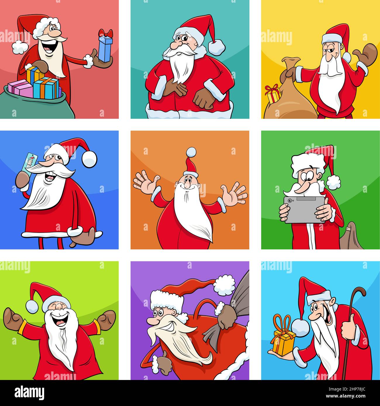 cartoon Santa Claus Christmas characters set Stock Vector Image & Art ...