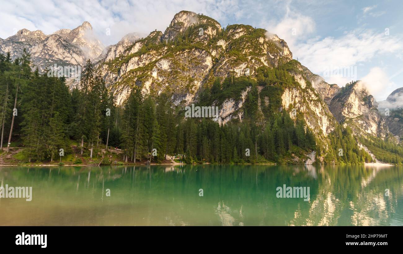 Lago di Braies a beautiful mountain lake at the Dolomites Stock Photo ...